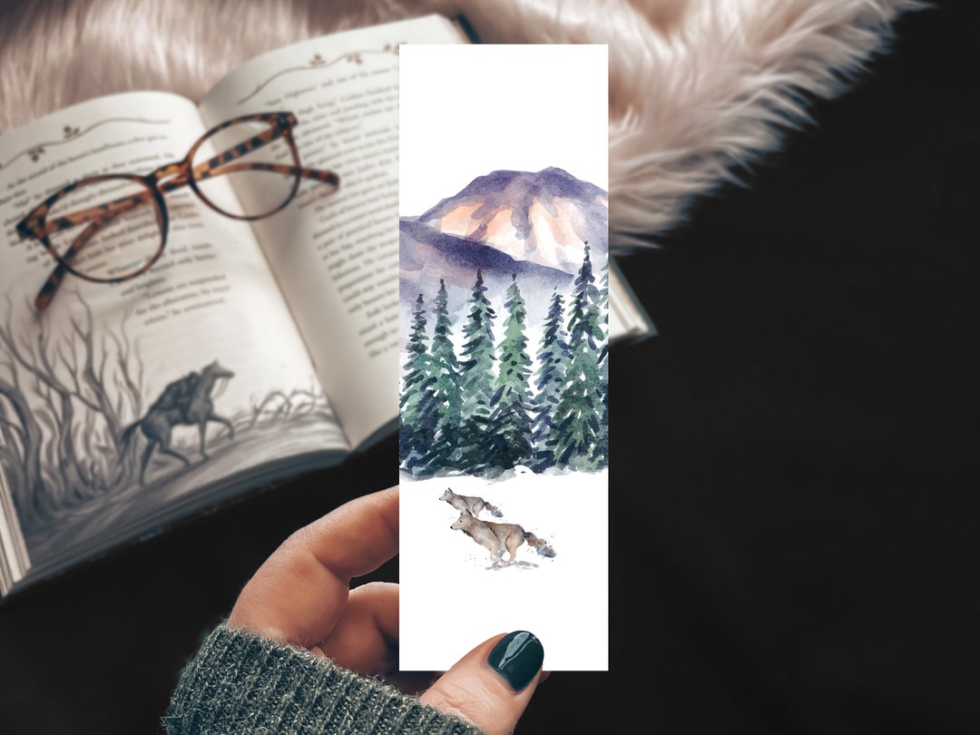 Winter Wolves Watercolor Landscape Bookmark, Wolf Cozy Aesthetic ...