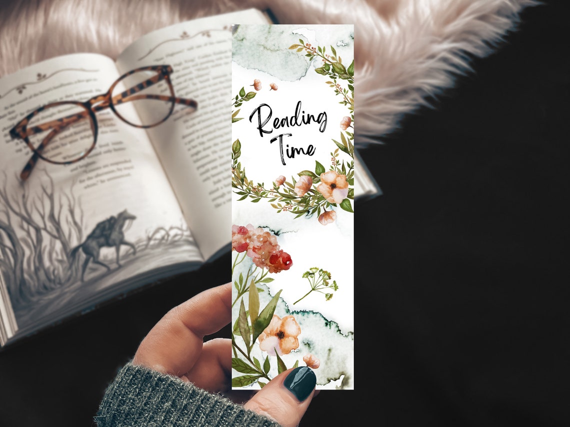 Watercolor Floral Bookmark Reading Time Plant Lover - Etsy