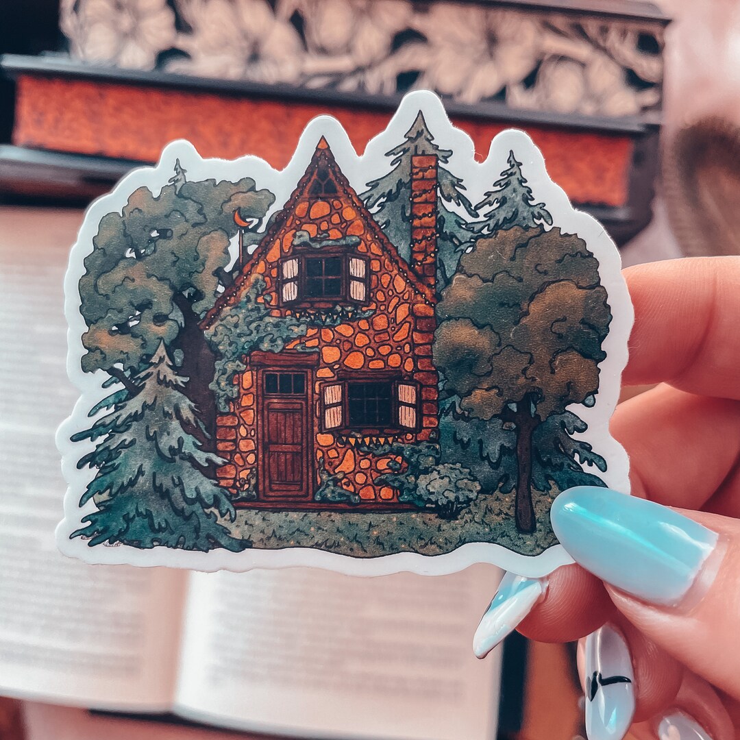 Cozy Cottagecore Sticker, Storybook House in the Forest Vinyl Decal ...