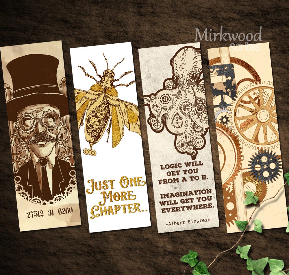 Steampunk Bookmark Set 4 Printable Steampunk Bookmarks - Etsy