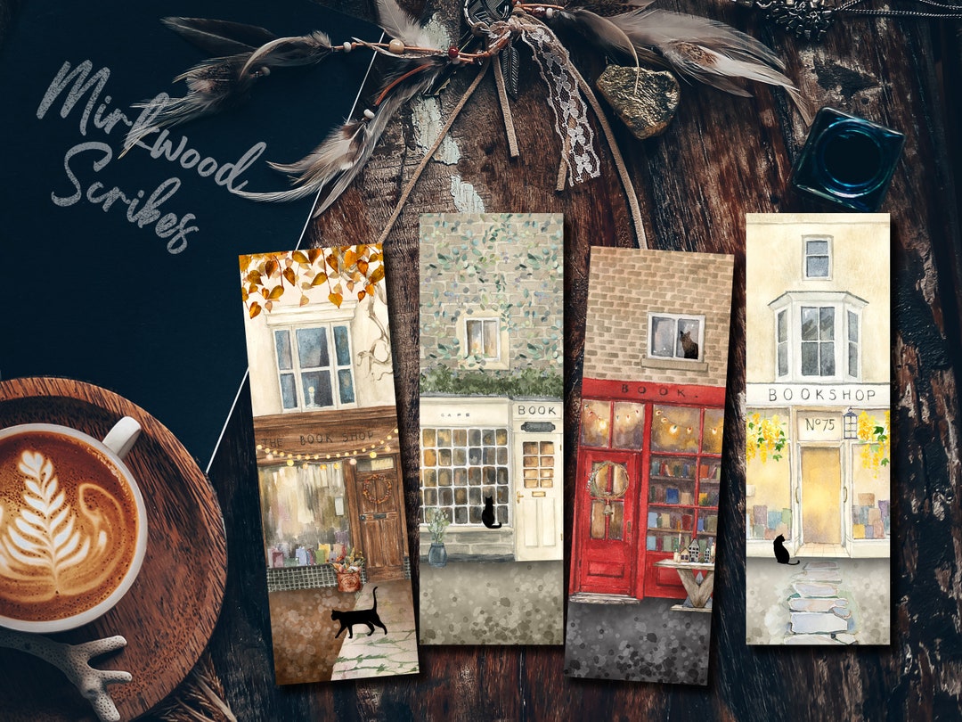 Cozy Bookshop Watercolor Printable Bookmarks, Book Store Lover Bookmark ...