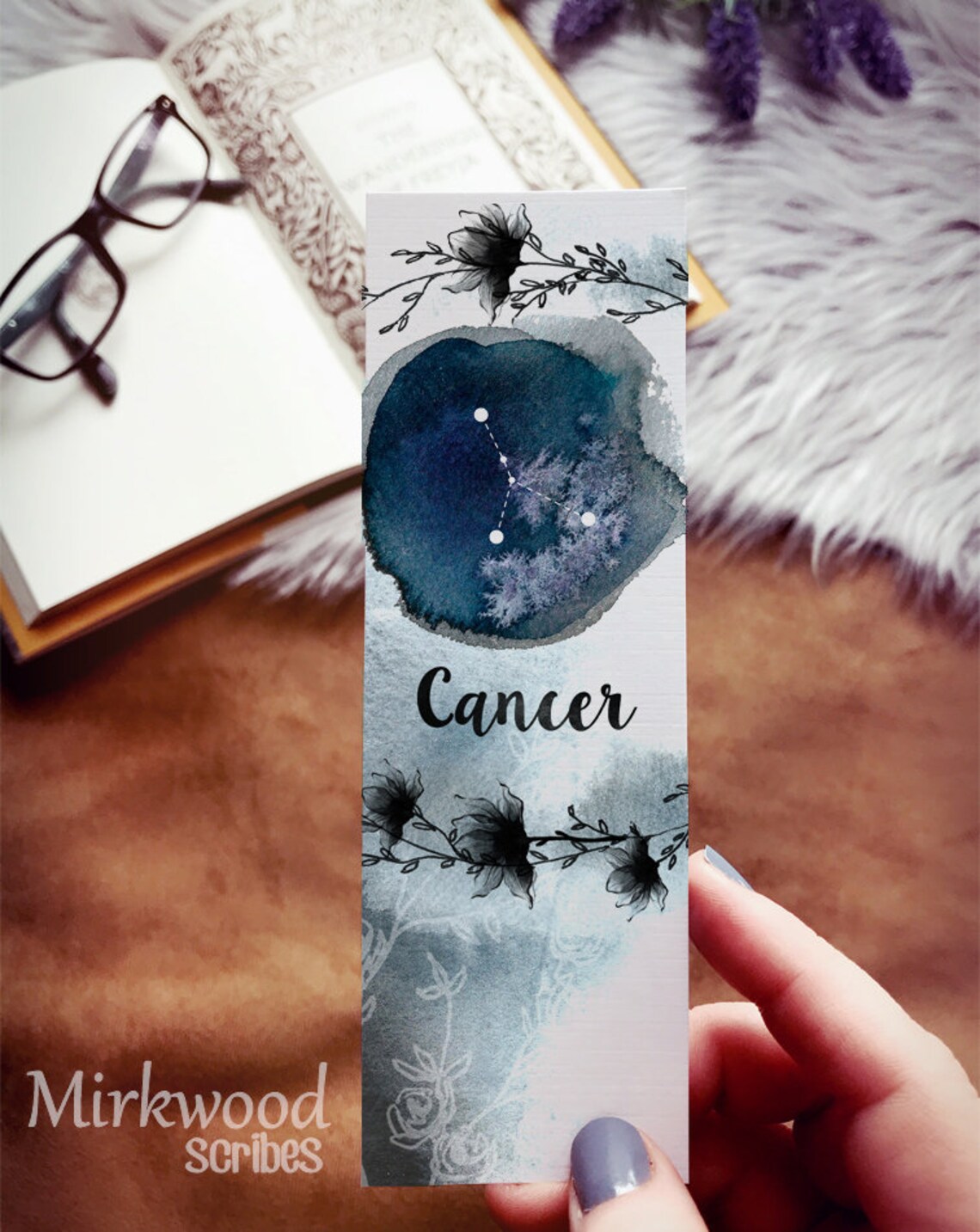 Cancer Zodiac Bookmark, Watercolor Cancer Crab Star Sign Bookmark - Etsy