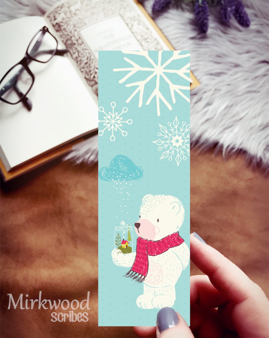Cute Winter Bookmark, Snow Globe Bear Holiday Bookmark, Holiday ...
