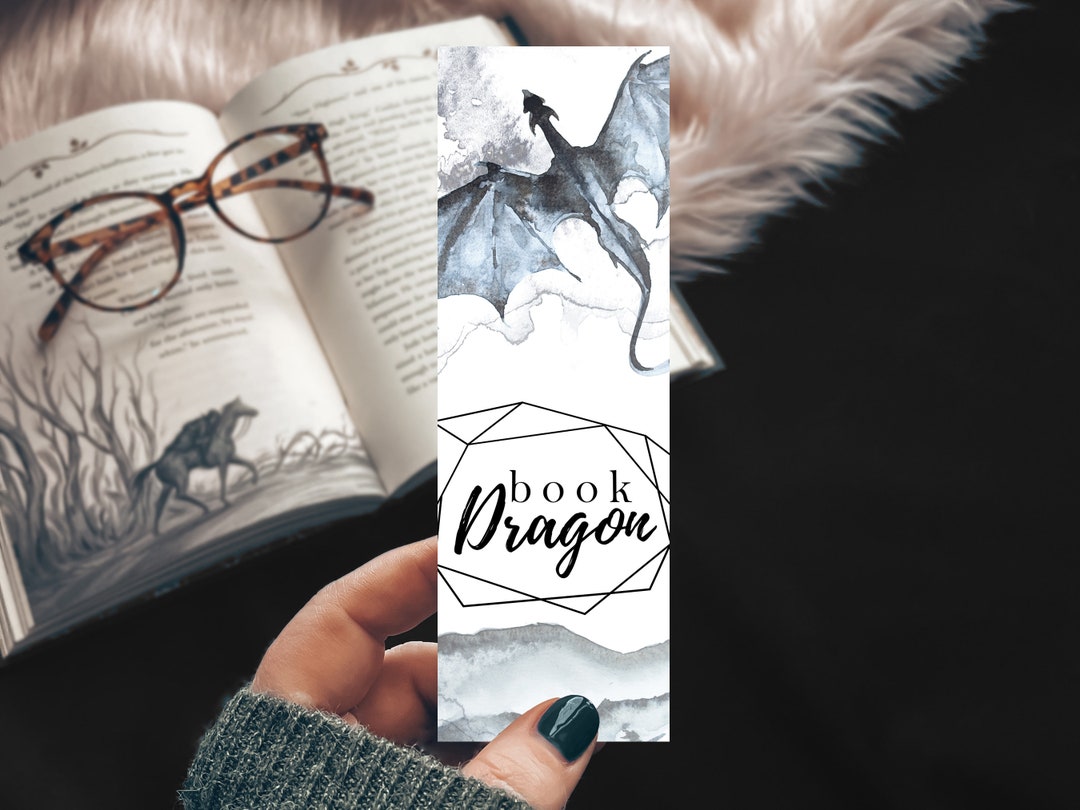 Book Dragon Bookmark, Inky Dragon Watercolor Book Lover Gift, Handmade ...