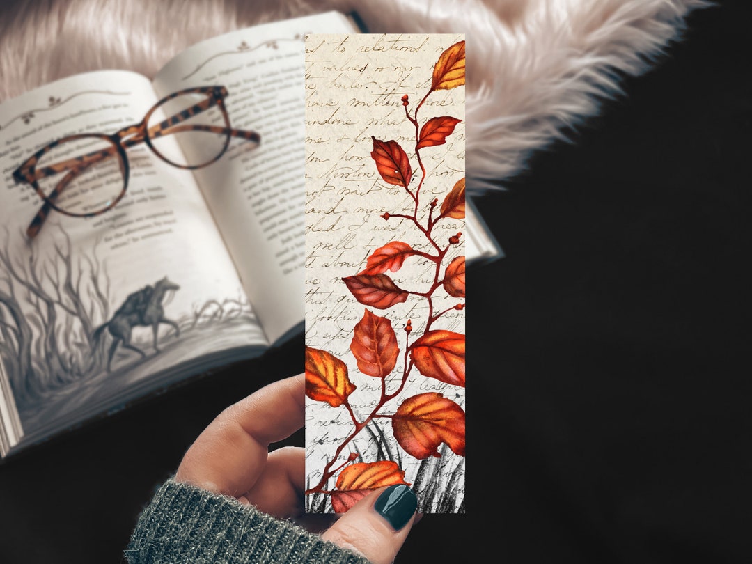 Fall Leaves Watercolor Bookmark, Autumn Book Page Print Handmade ...