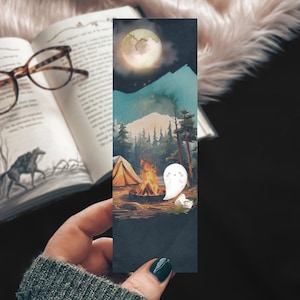 Spooky Ghost Watercolor Full Moon Bookmark, Halloween Bookmark, Cute ...