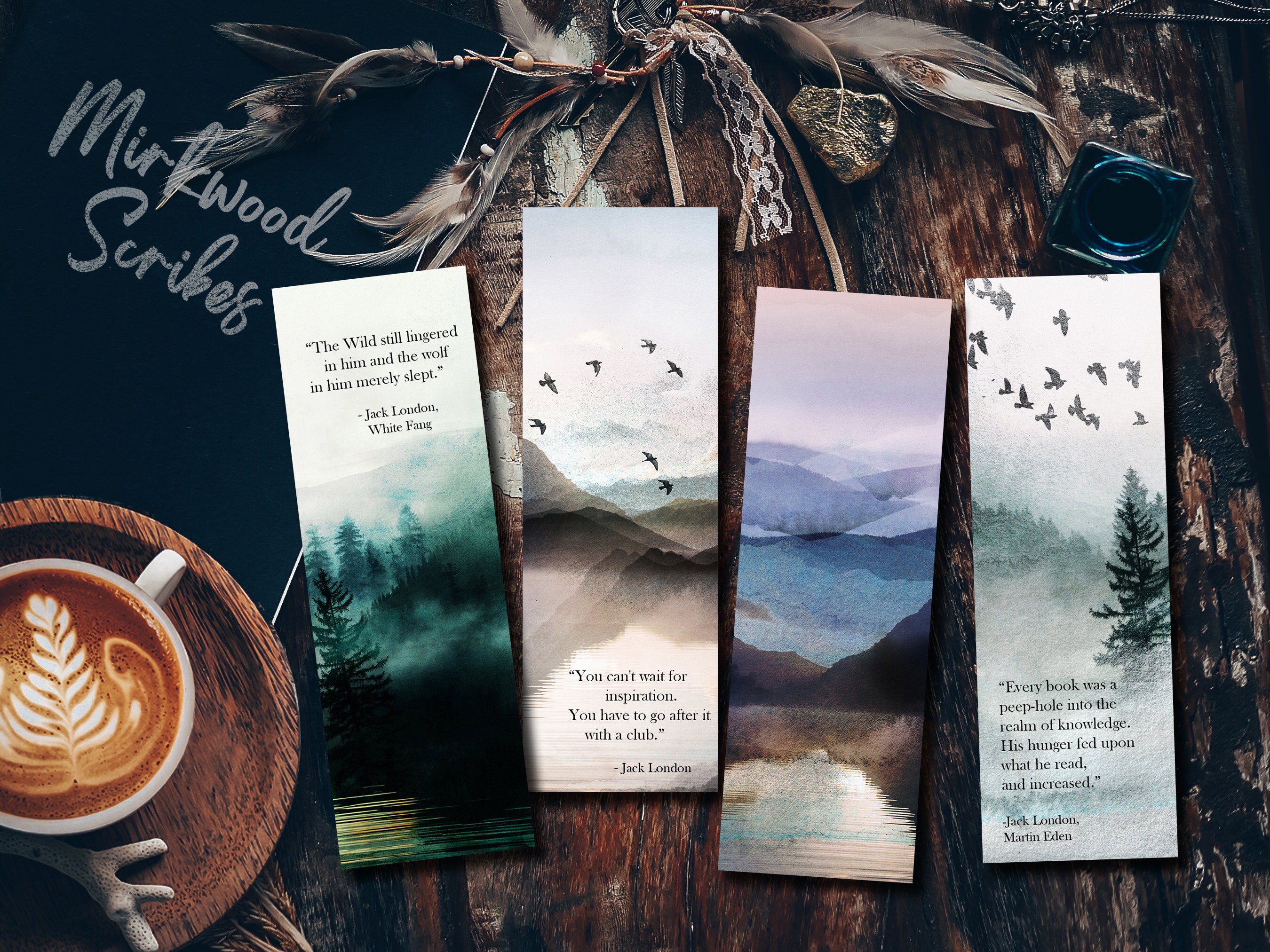Watercolor Landscape Lake Bookmark, Purple Mountains Gift for Bookworm ...