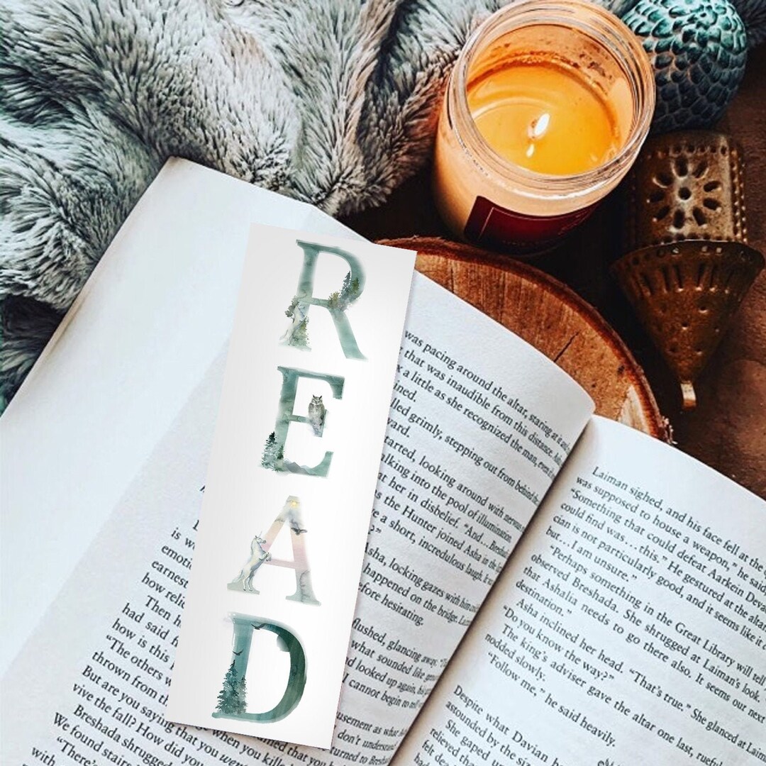 Watercolor Bookmark, READ Bookish Bookmark Fantasy Forest Bibliophile ...