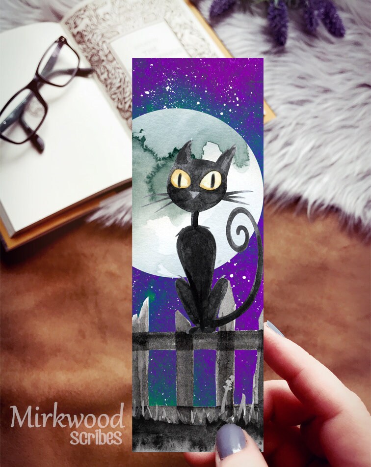Black Cat Halloween Bookmark Cat Lover Gift Black Cat and - Etsy
