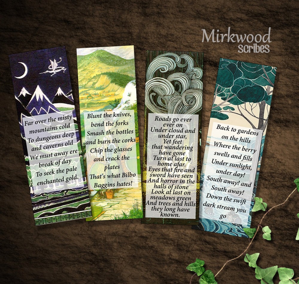 Songs of the Hobbit Bookmarks Set of 4 Printable Bookmarks - Etsy