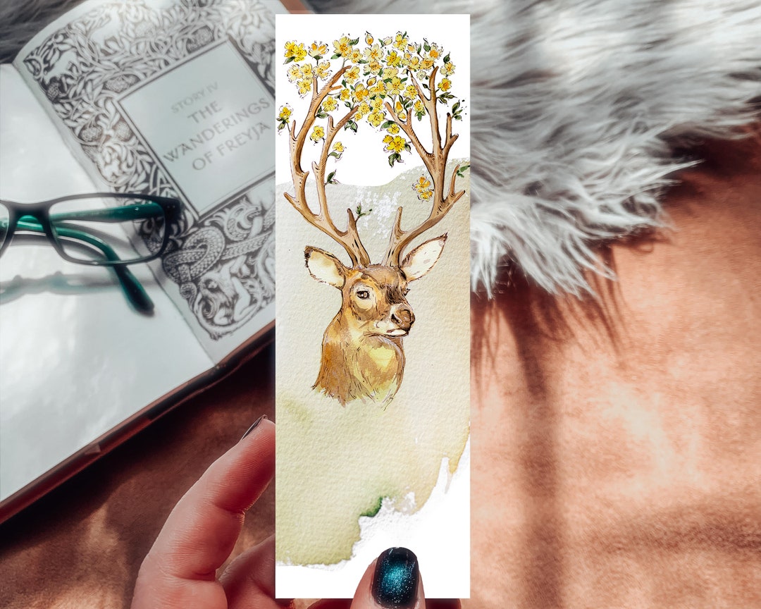 Spring Deer Watercolor Bookmark, Spring Court Fantasy Deer Landscape ...