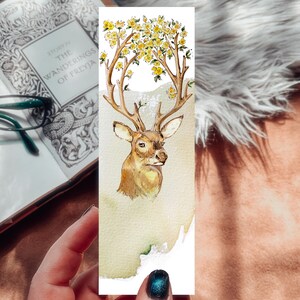 Spring Deer Watercolor Bookmark, Spring Court Fantasy Deer Landscape ...