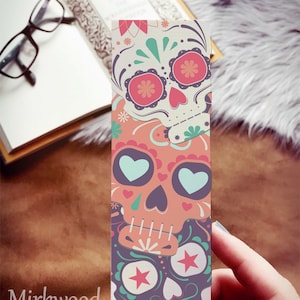 Sugar Skull Bookmark, Day of the Dead, Pastel Sugar Skulls Bookmark for ...