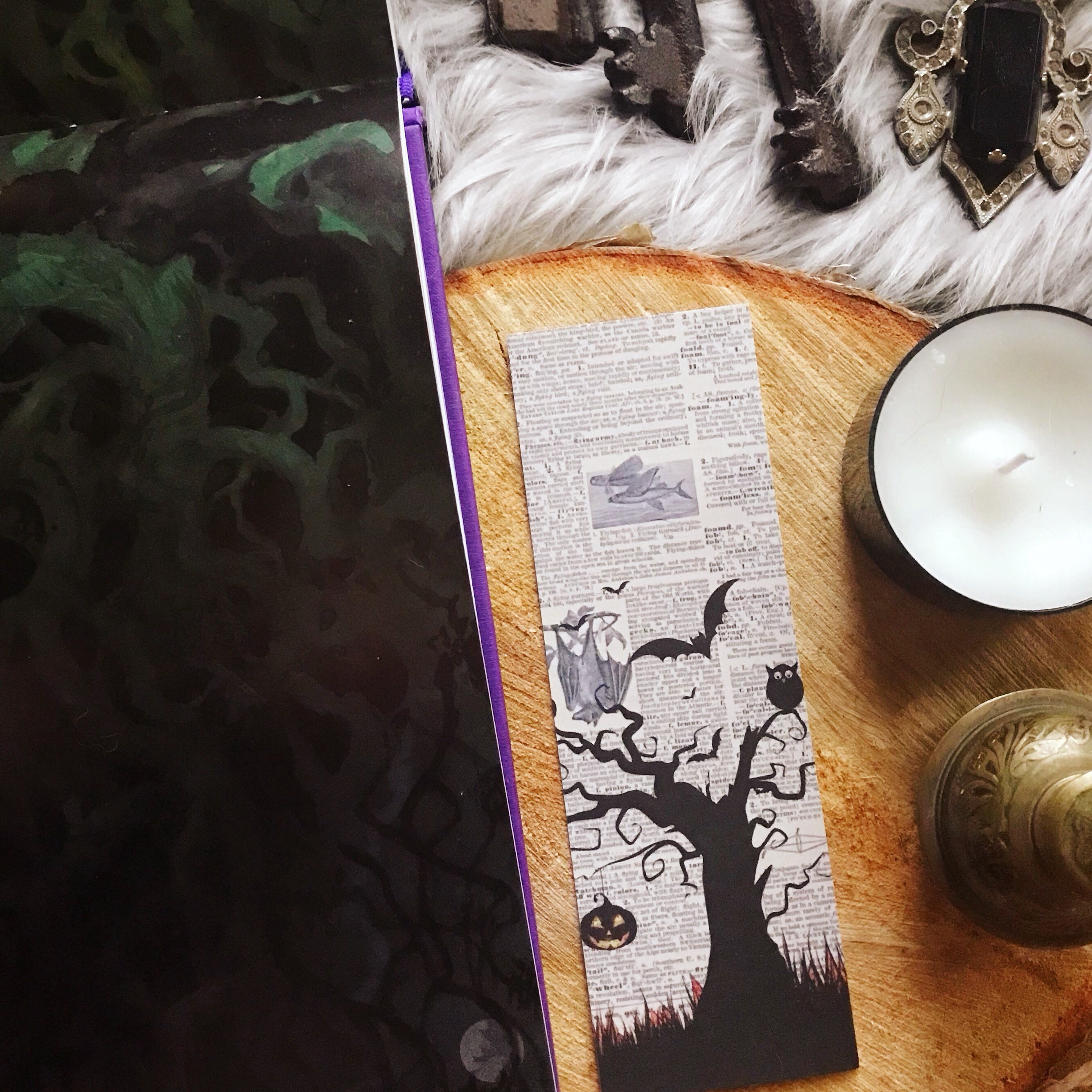 Spooky Tree Halloween Bookmark Bats and Owl and Haunted Vibes | Etsy