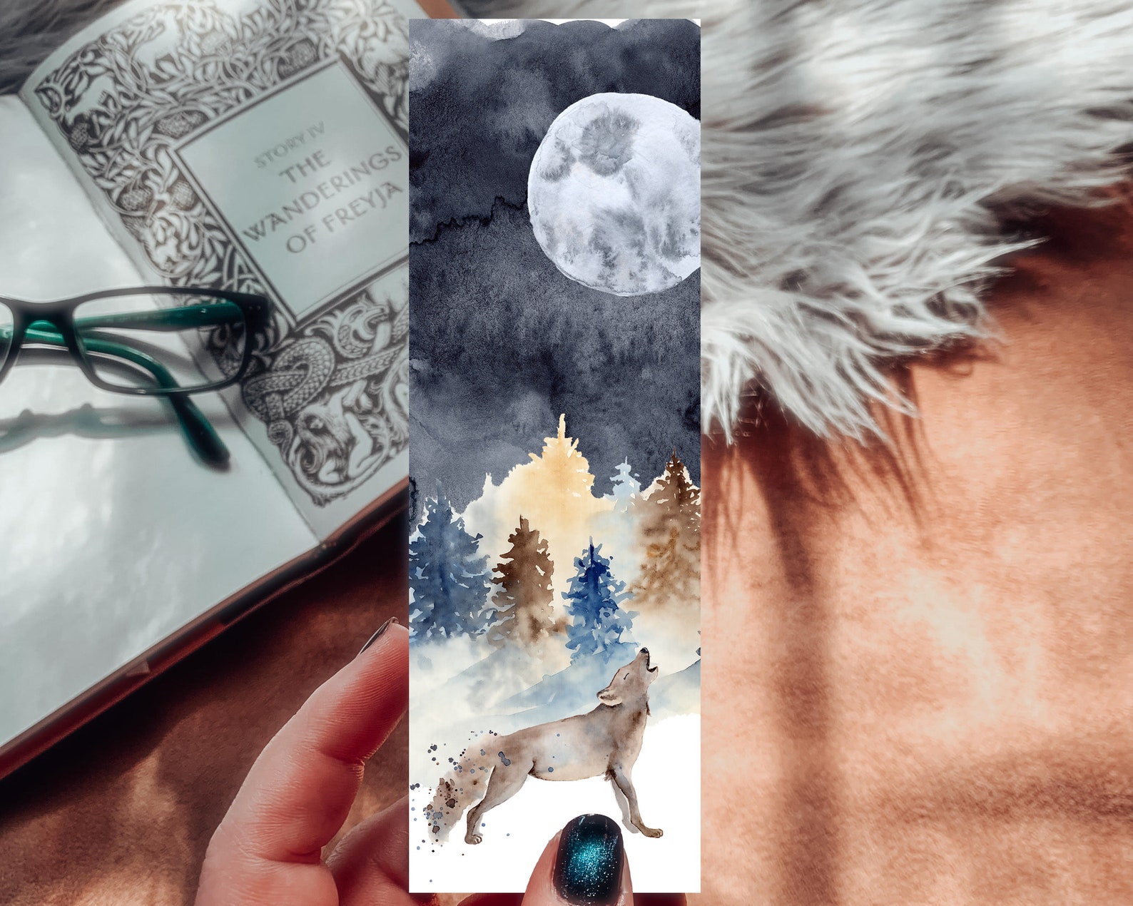 Howling Wolf Bookmark, Watercolor Handmade Bookmark Set, Moon and ...