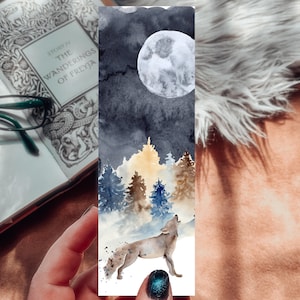 Howling Wolf Bookmark, Watercolor Handmade Bookmark Set, Moon and ...