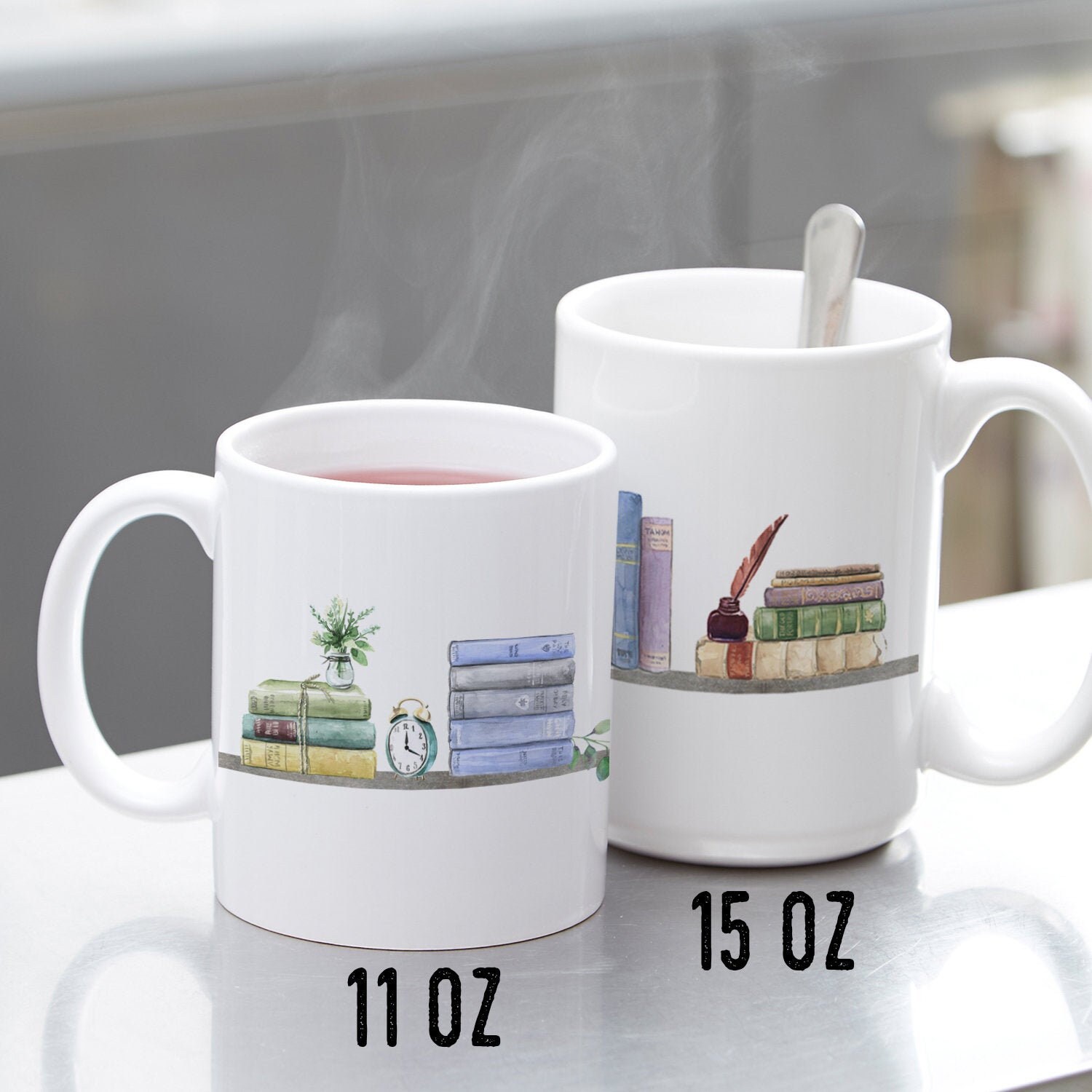 Bookshelf Coffee Mug Wrap-around Library Books and Plants - Etsy