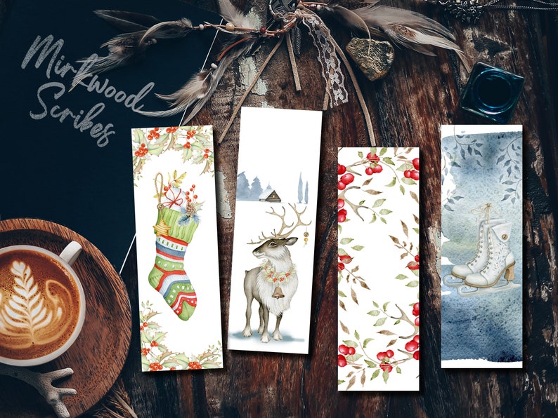Christmas Printable Bookmarks, Ice Skates, Reindeer, and Stocking ...