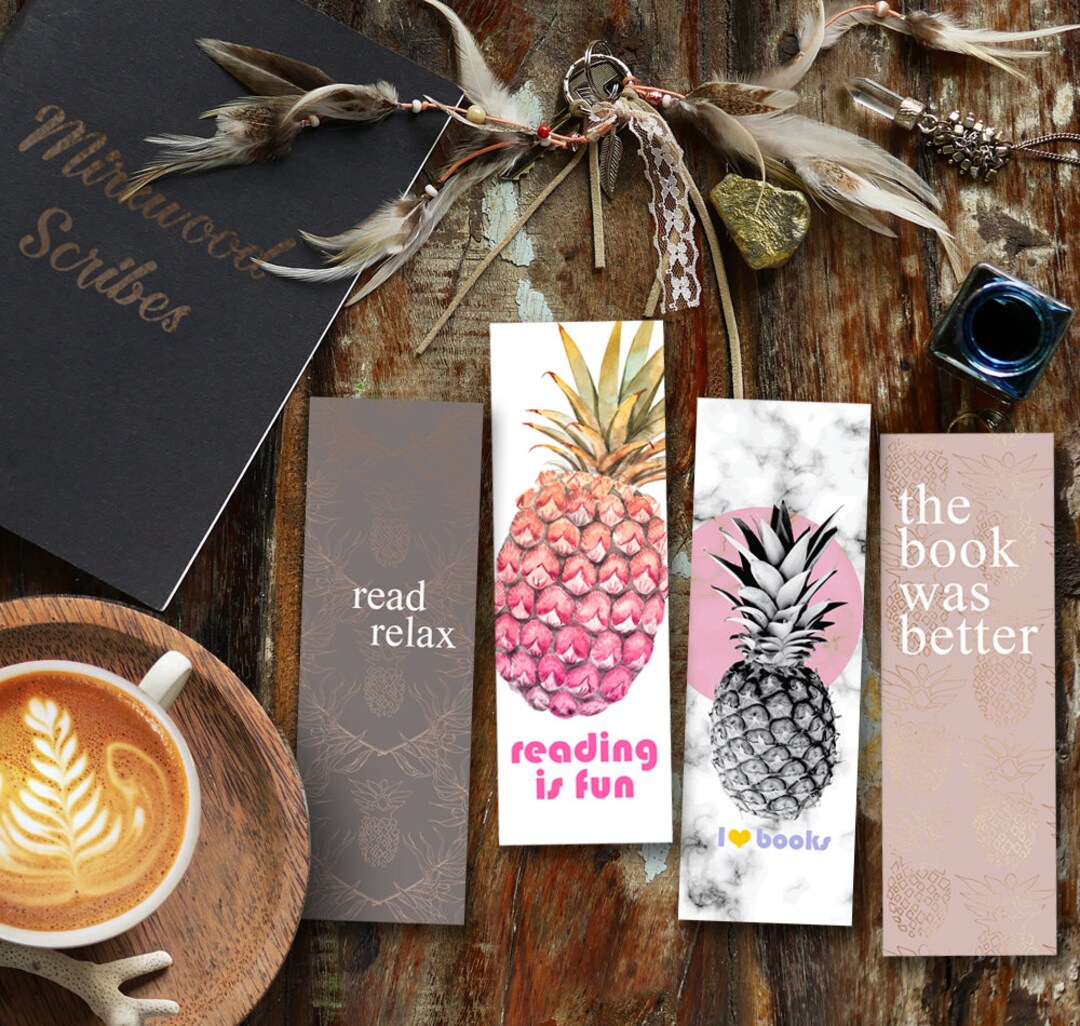 Pink Pineapple Bookmarks, Printable Instant Download Tropical Themed ...