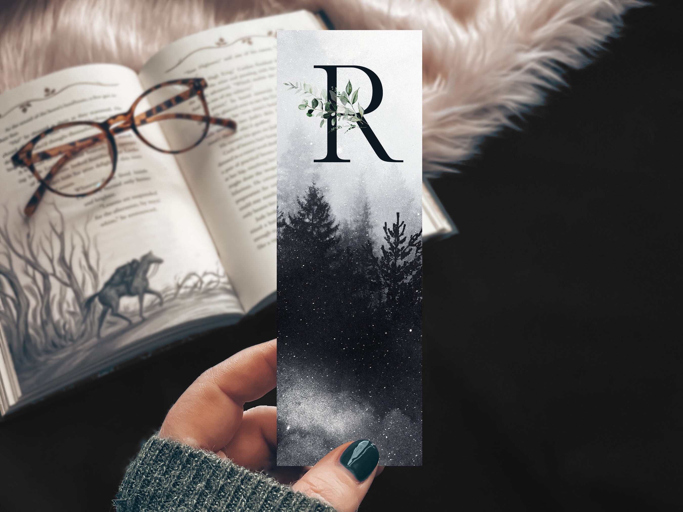 Personalized Letter Bookmark Customized Monogram Pine Forest - Etsy