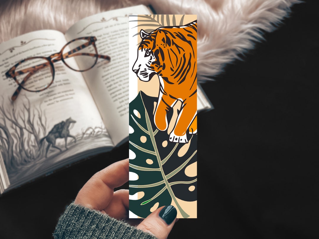 Tiger Bookmark, Zoo Animals Modern Burnt Orange Bookmark With Tiger and ...