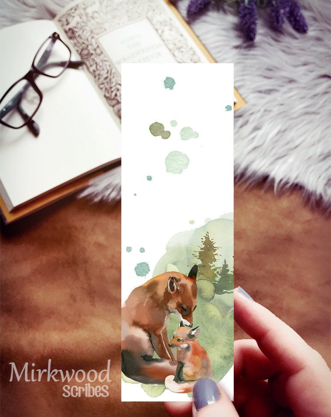 Watercolor Foxes Bookmark, Woodland Mom and Baby Fox, Book Lover Gift ...