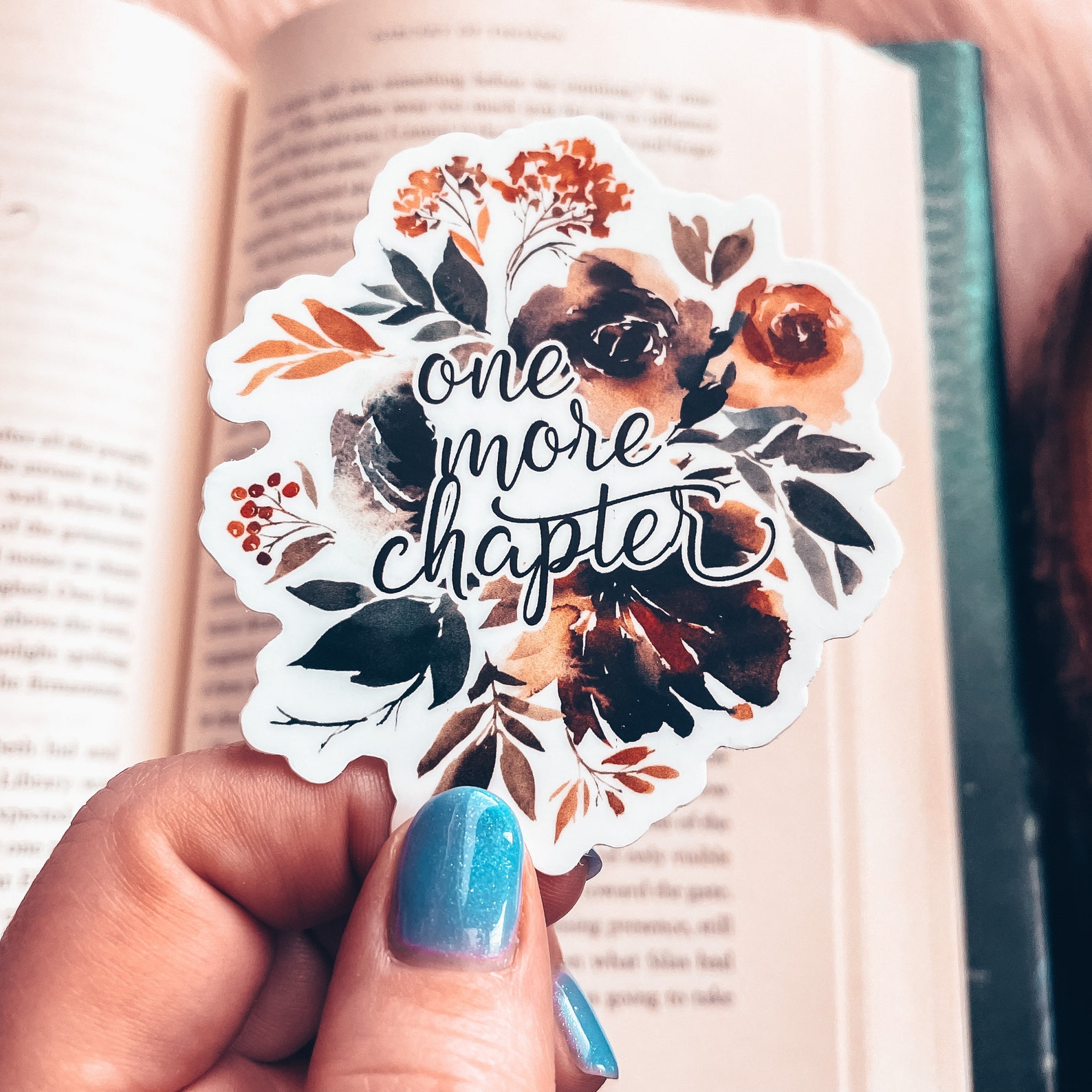 Floral Bookish Vinyl Sticker One More Chapter Orange Literary | Etsy
