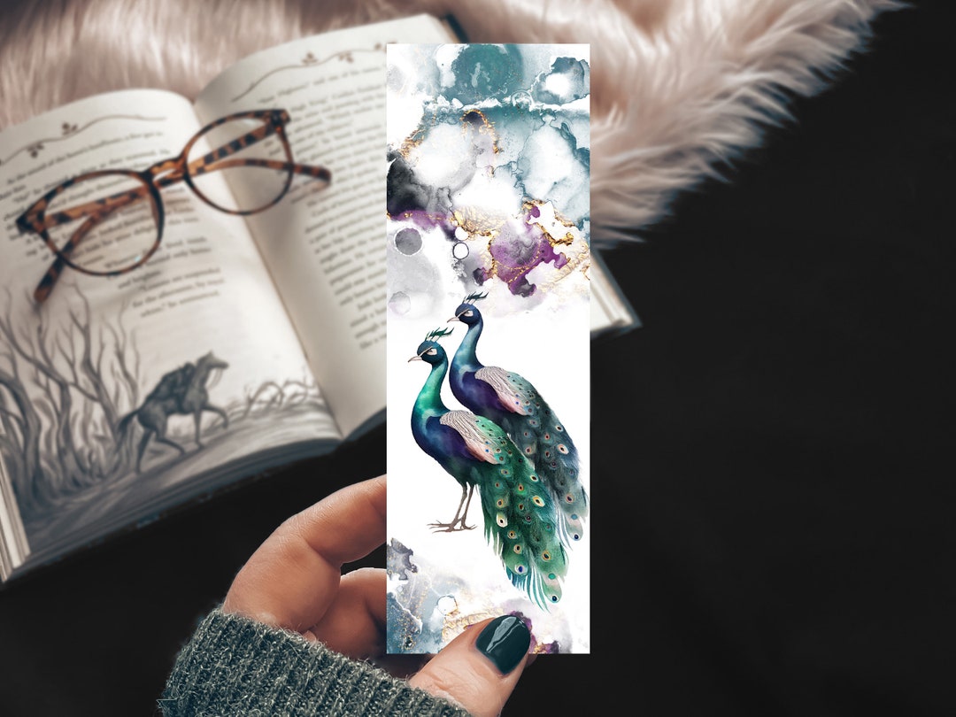 Peacock Watercolor Bookmark, Blue Peacocks Gift for Reader, Bird Lover ...