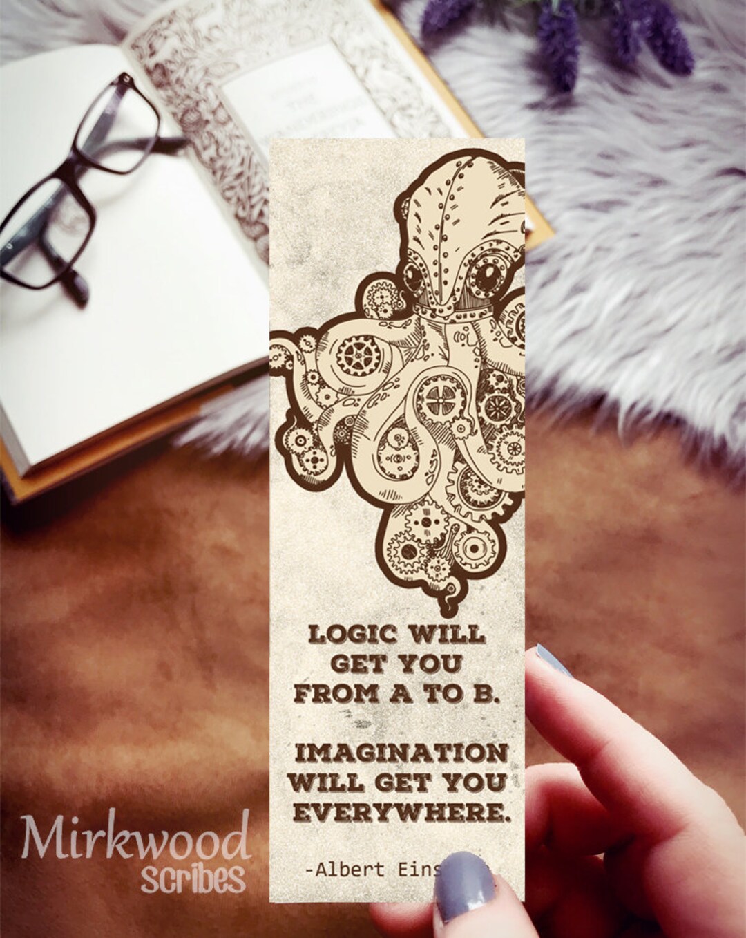 Octopus Steampunk Bookmark, Einstein Imagination Bookmark, Bookish Gift ...