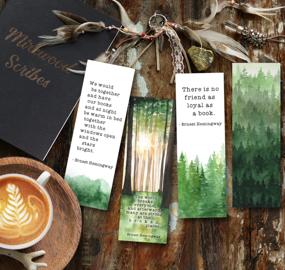 Ernest Hemingway Printable Watercolor Bookmarks, Pine Forest Bookmarks ...