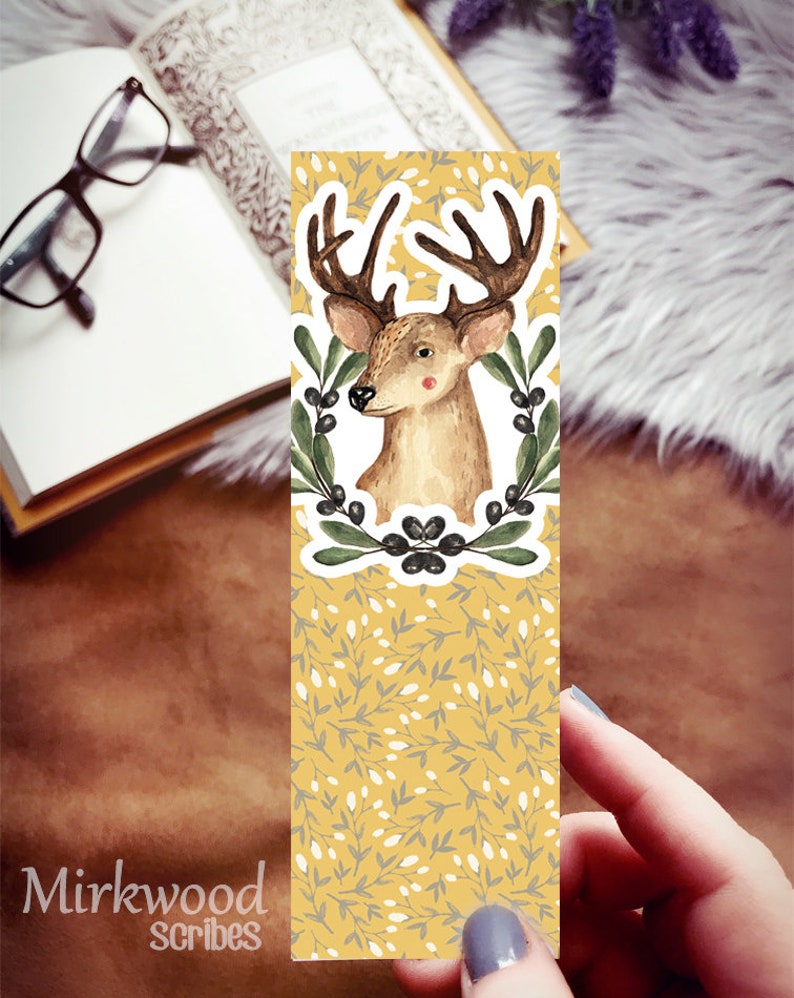 Stag Bookmark Yellow Deer Bookmark Floral Reader Gift Book - Etsy