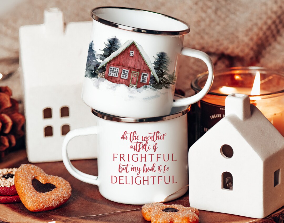 Christmas Book Lover Camp Mug, Holiday Cabin Metal Teacher Mug, Festive ...