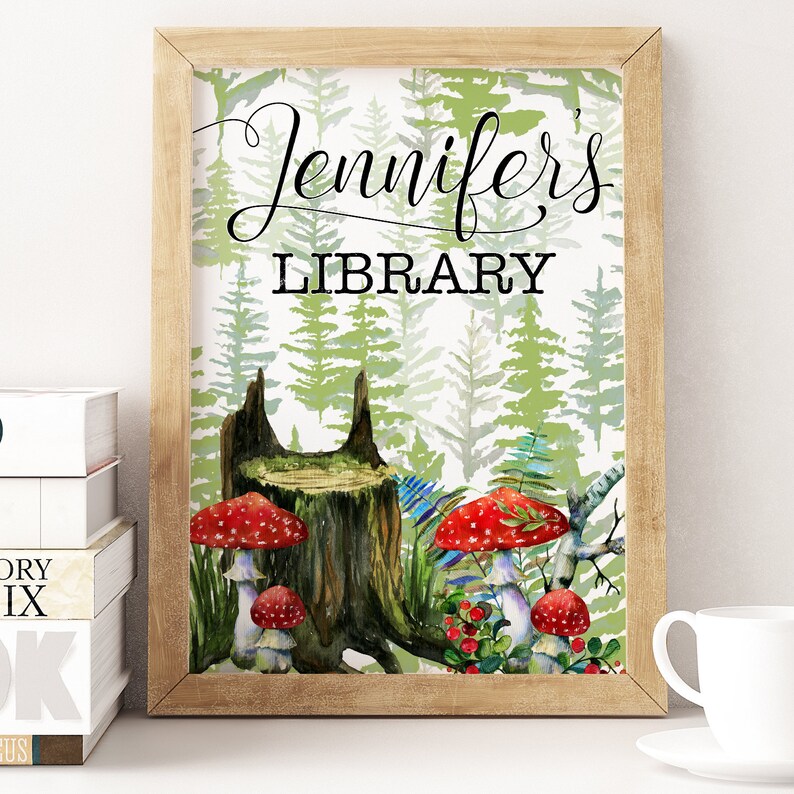 Personalized Library Sign Mushroom Print Customized With Your | Etsy