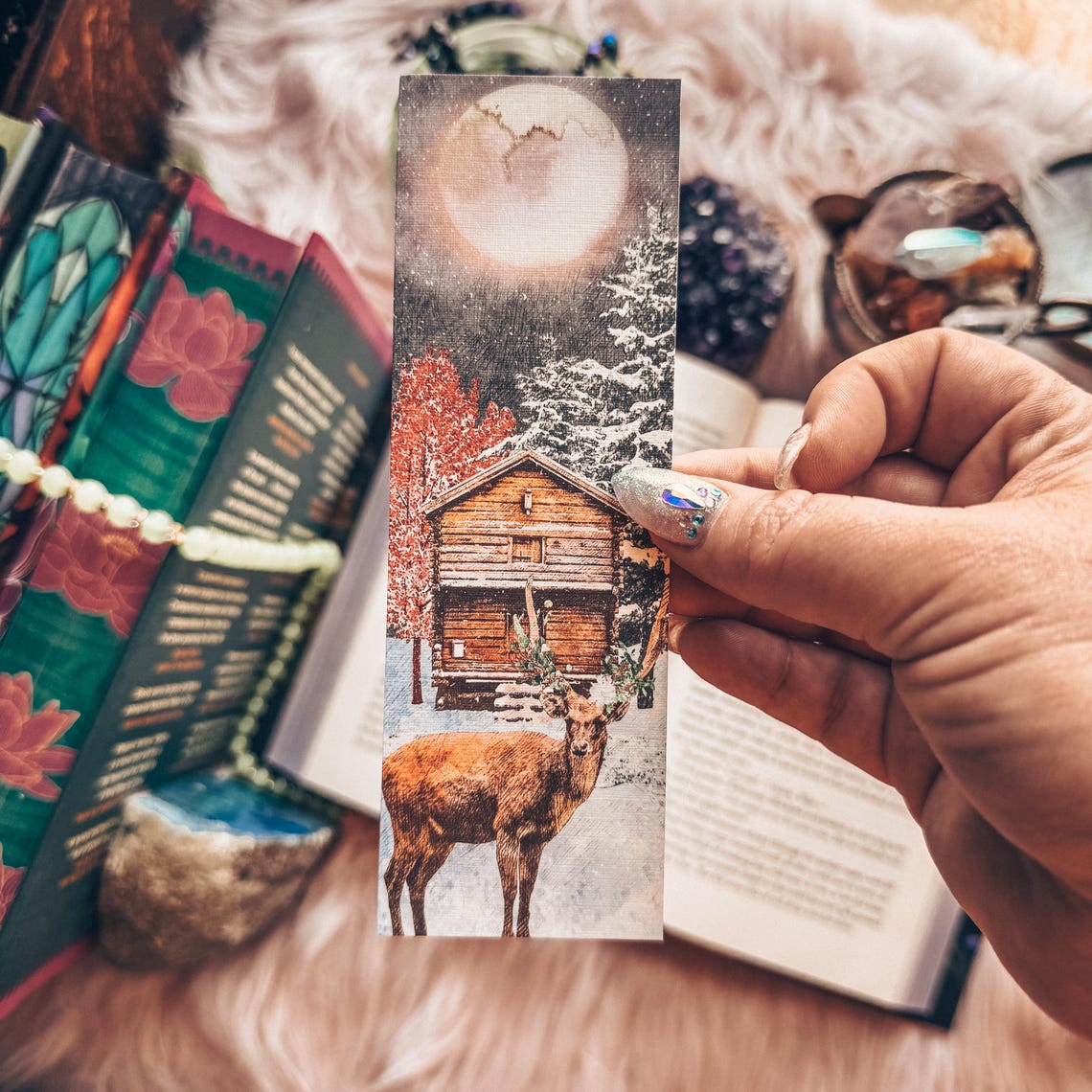 Holiday Bookmark, Deer Bookmark, Christmas Bookmark, Winter Scene ...