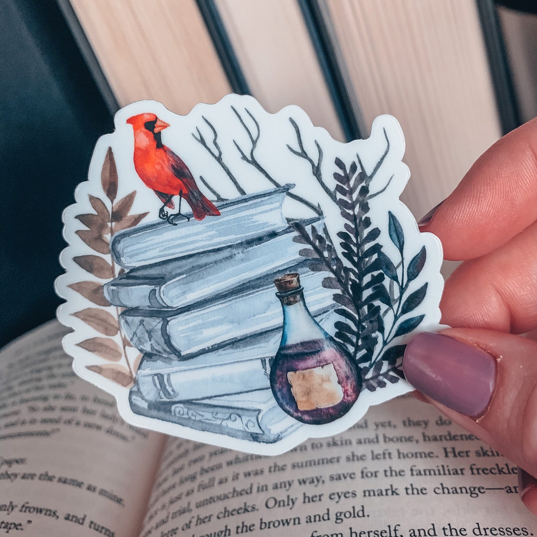 Spellbook Watercolor Sticker, Vinyl Book and Cardinal Laptop Decal ...