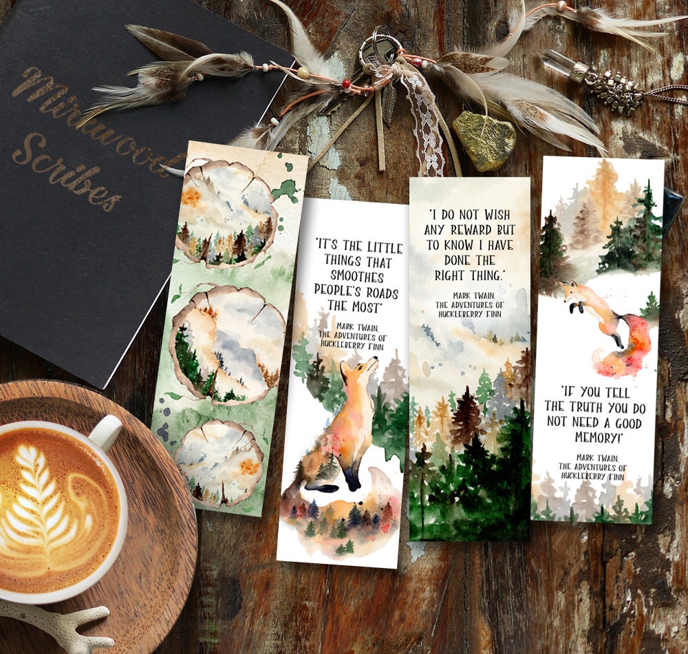Mark Twain Literary Quote Forest Bookmark Set, Huckleberry Finn ...