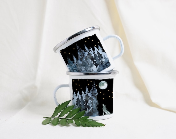 Howling Wolf Metal Mug Wolf Howl Full Moon Camp Mug Winter - Etsy