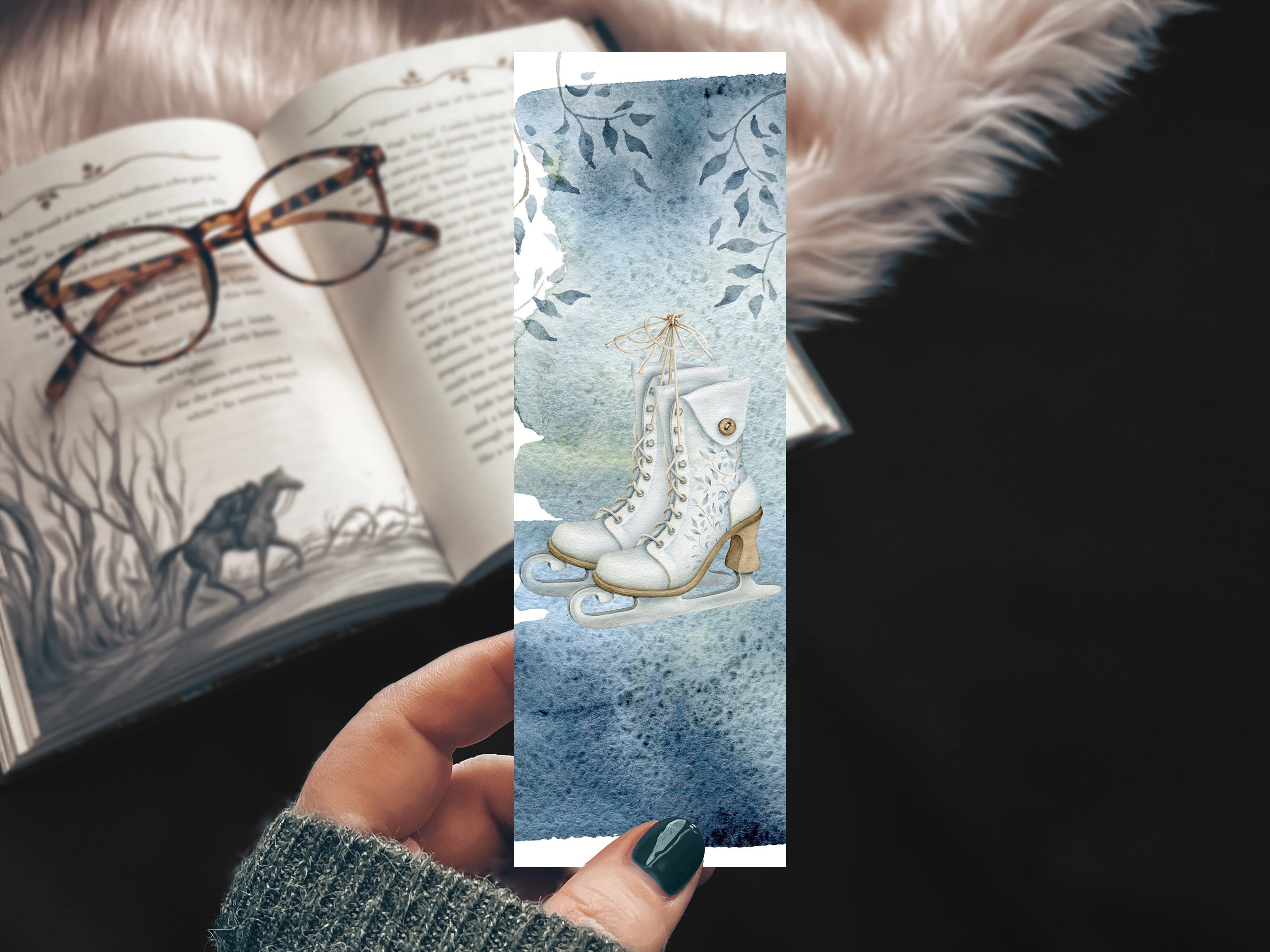 Ice Skates Bookmark, Holiday Reader Gift, Winter Seasonal Bookmarks ...