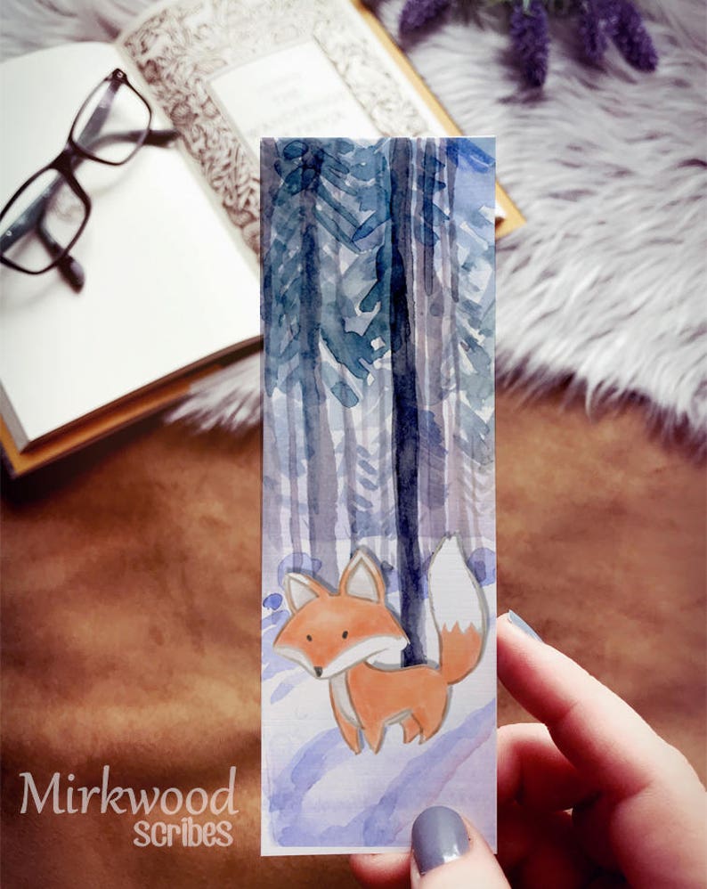 Cute Little Snow Fox Bookmark Watercolor Fox Bookmark for | Etsy