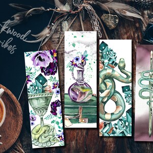 Fantasy Snake Printable Bookmarks, Watercolor Floral Snakes Bookmark ...