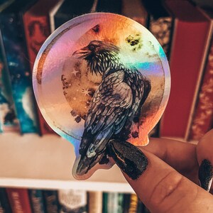 Raven Holographic Vinyl Sticker, Waterproof Moon Raven Decal for Laptop ...