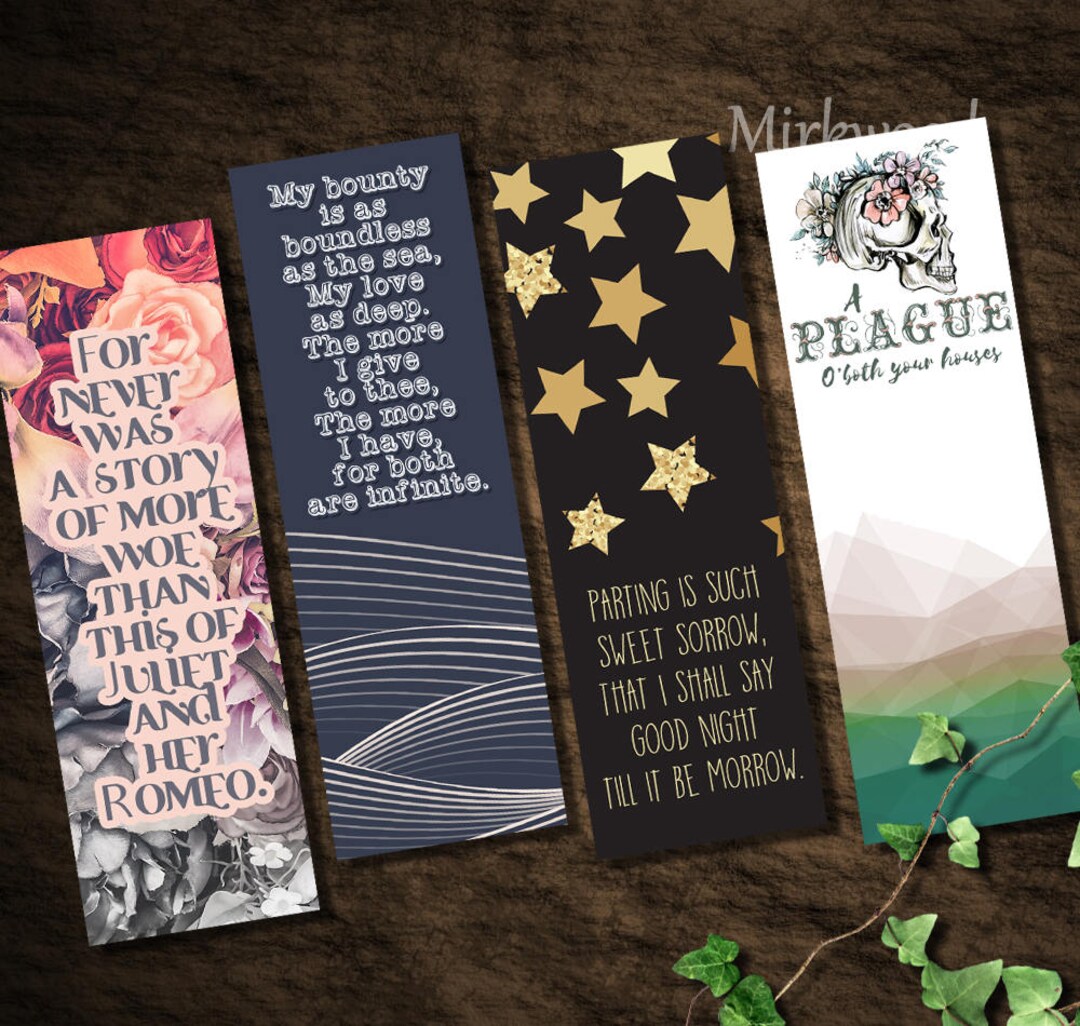 Literary Gift, Romeo & Juliet Bookmarks, Set of 4 Printable Romeo and ...