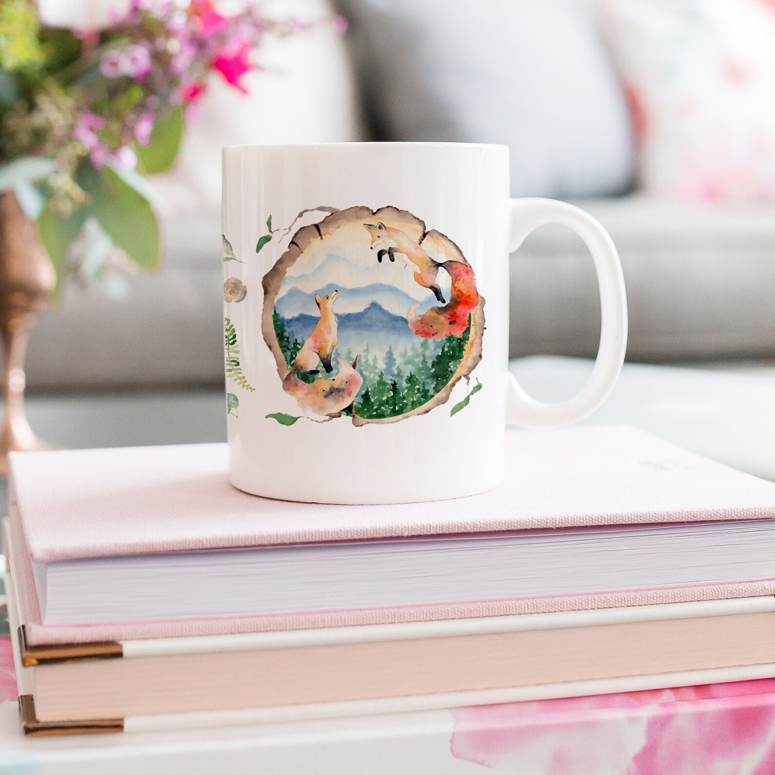 Forest Fox Mug Watercolor Fall Landscape Coffee Mugs - Etsy
