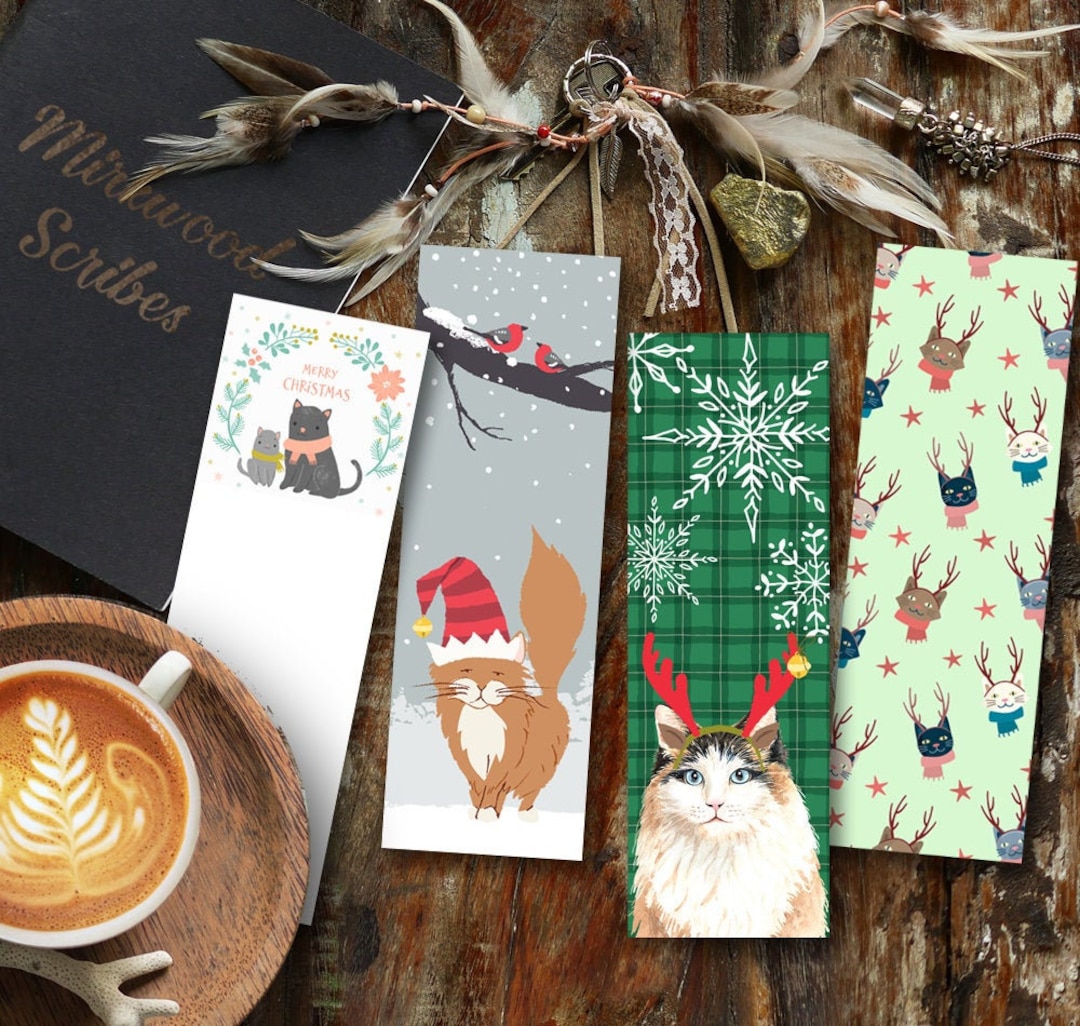 Christmas Cats Printable Bookmarks, Cat Lover Stocking Present, Cat in ...