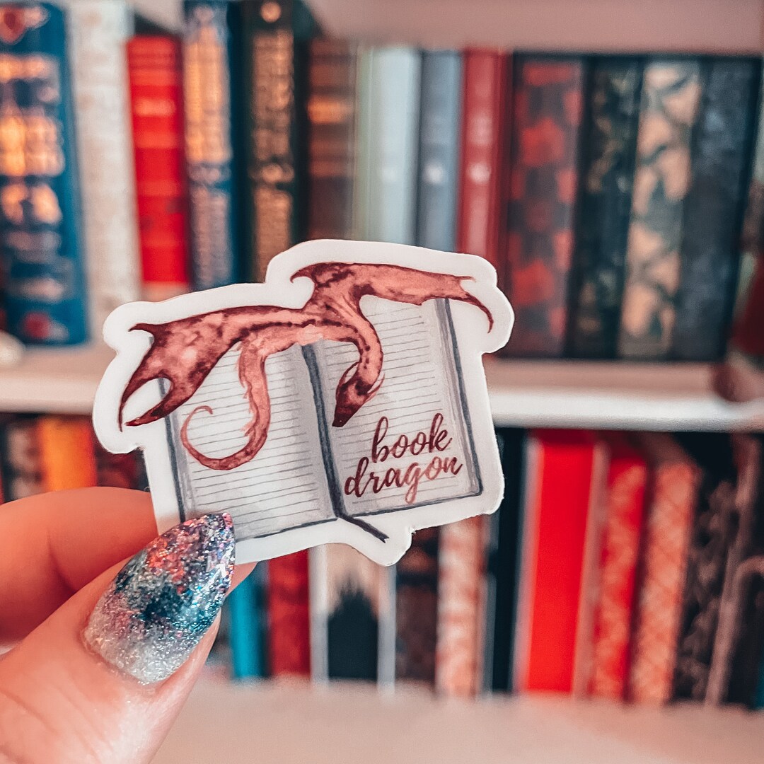 Book Dragon Literary Sticker, Vinyl Watercolor Laptop Decal, Classic ...