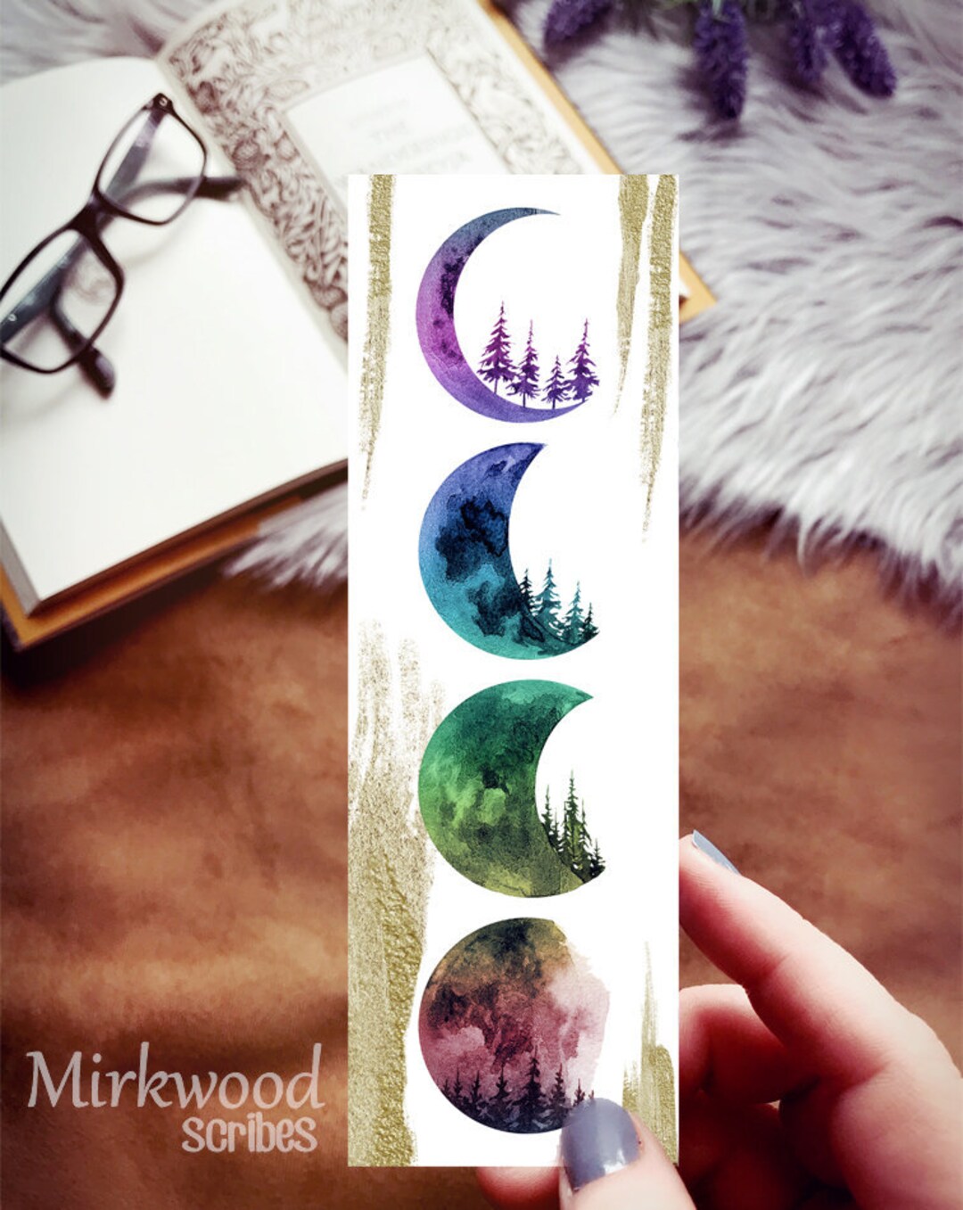 Moon Phase Rainbow Watercolor Bookmark Unique Gift for Book - Etsy