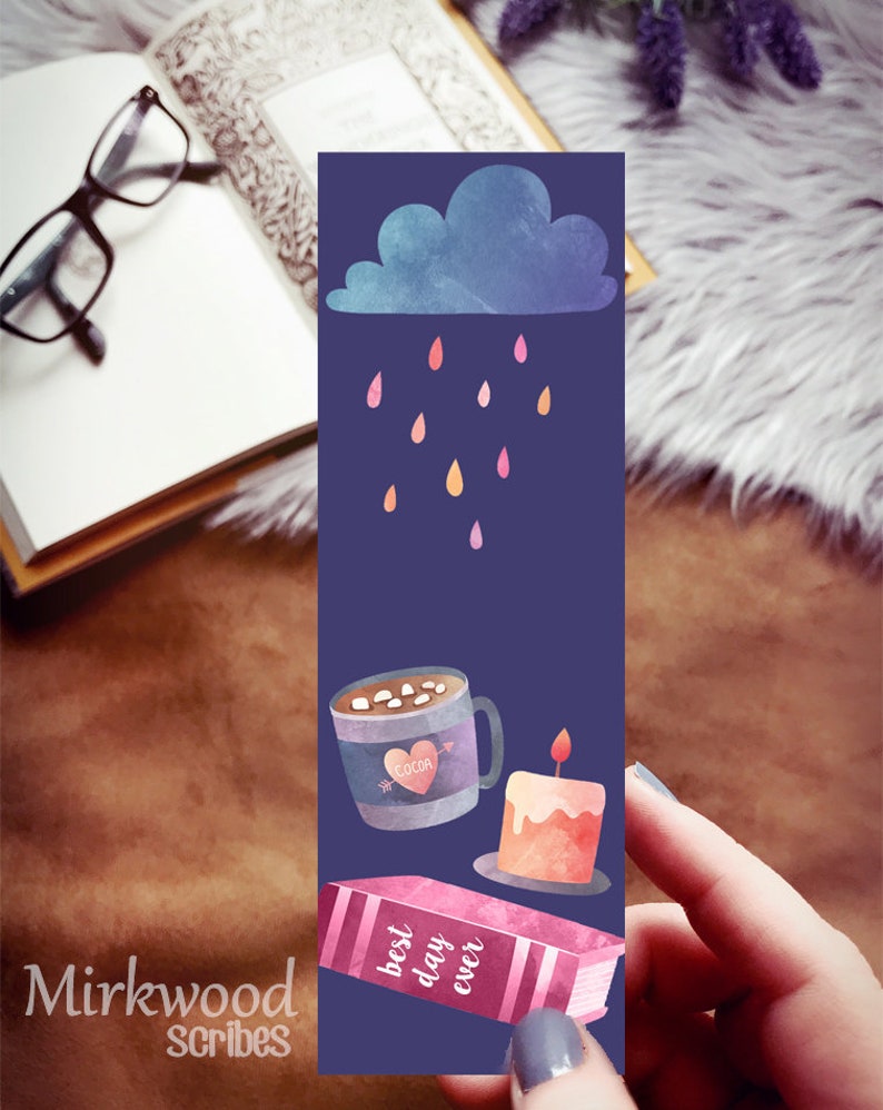 Rainy Day Bookmark for Bookworms, Cozy Fall Cocoa and Candles Book ...