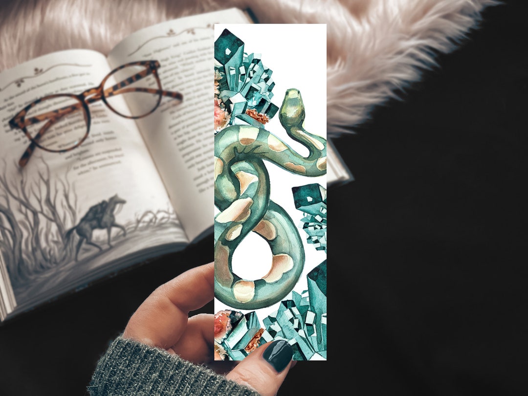 Marque-page aquarelle grand serpent, marque-page serpent avec cristaux ...