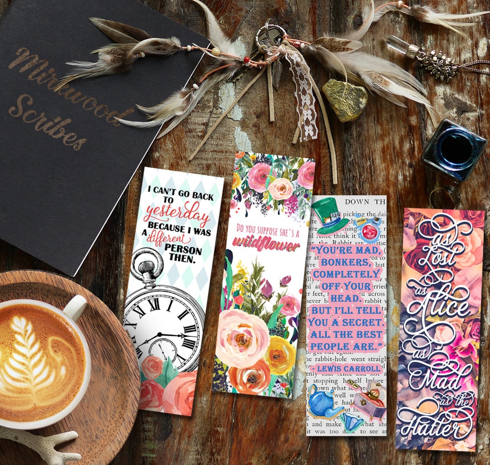 Alice in Wonderland Bookmark, Wonderland Pocket Watch and Roses ...