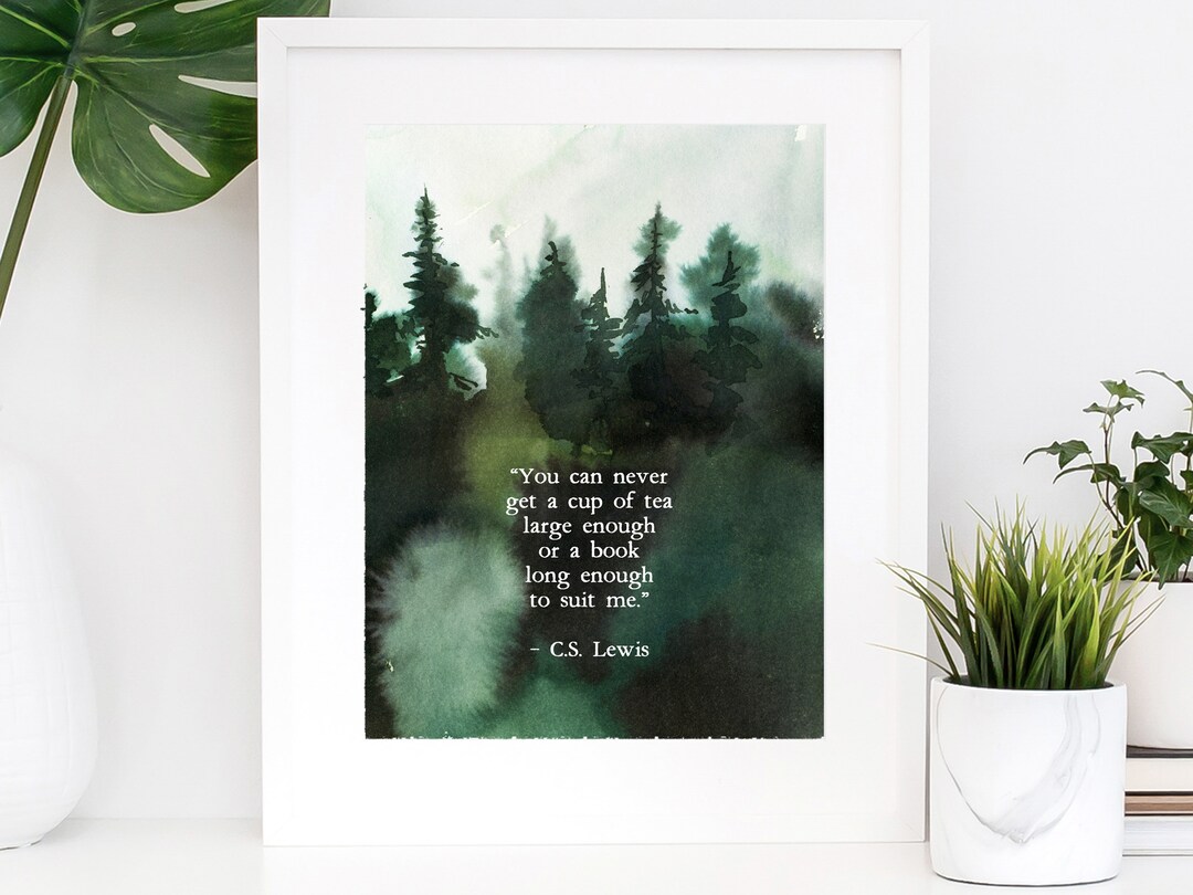 Reading Watercolor Art Print, Deer Bookish Home Decor, Forest Landscape ...